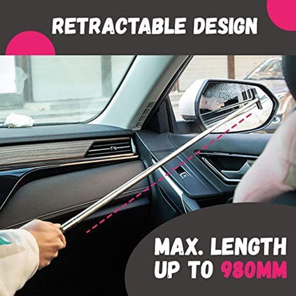 TSWDDLA Car Rearview Mirror Wiper,Retractable Auto Glass Squeegee, Water Cleaner with Telescopic Long Rod,Portable Cleaning Tool for All Vehicles for Rainy Foggy Weather