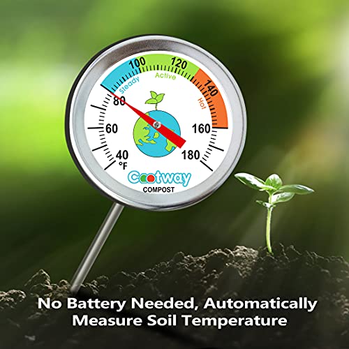 Compost Thermometer, Backyard Compost Thermometer 5" Stem Long, 2 Inch Dial Soil Thermometer, Easy Reading & Accurate, Sturdy Stainless Steel, with Composting Temperature Guide, 40-180 Degrees F