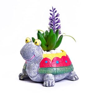 cute tortoise flower pot with drainer garden flower pot resin succulent potted bonsai plant stand home desk mini ornaments christmas birthday giftspurple