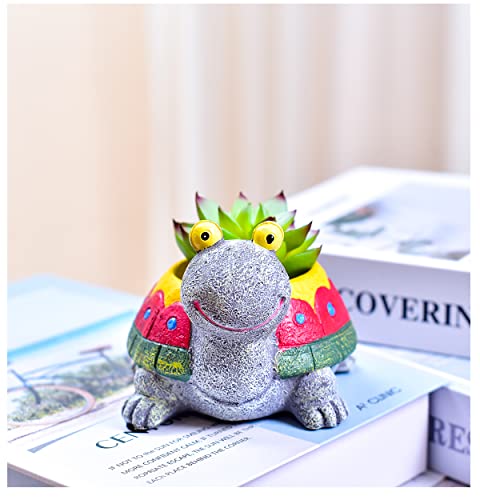 Cute tortoise flower pot with drainer garden flower pot resin succulent potted bonsai plant stand home desk mini ornaments Christmas birthday giftsPurple