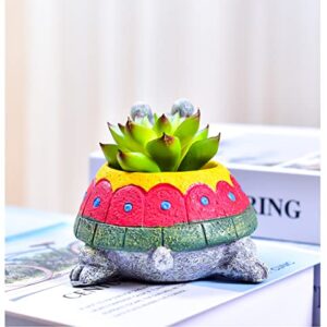 Cute tortoise flower pot with drainer garden flower pot resin succulent potted bonsai plant stand home desk mini ornaments Christmas birthday giftsPurple