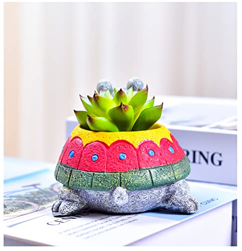 Cute tortoise flower pot with drainer garden flower pot resin succulent potted bonsai plant stand home desk mini ornaments Christmas birthday giftsPurple