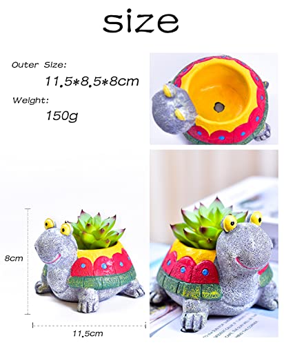 Cute tortoise flower pot with drainer garden flower pot resin succulent potted bonsai plant stand home desk mini ornaments Christmas birthday giftsPurple