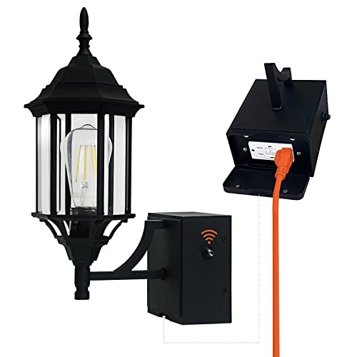 Dusk to Dawn Sensor Outdoor Wall Lantern with Built-in GFCI Outlet, Black Porch Lights Outdoor Wall, Anti-Rust Exterior Light Fixture, Waterproof Outside Wall Sconce Lighting for Garage Front Door