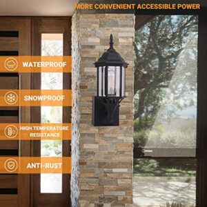 Dusk to Dawn Sensor Outdoor Wall Lantern with Built-in GFCI Outlet, Black Porch Lights Outdoor Wall, Anti-Rust Exterior Light Fixture, Waterproof Outside Wall Sconce Lighting for Garage Front Door