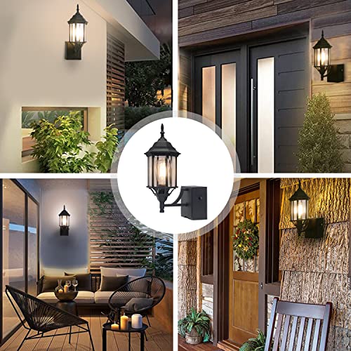 Dusk to Dawn Sensor Outdoor Wall Lantern with Built-in GFCI Outlet, Black Porch Lights Outdoor Wall, Anti-Rust Exterior Light Fixture, Waterproof Outside Wall Sconce Lighting for Garage Front Door