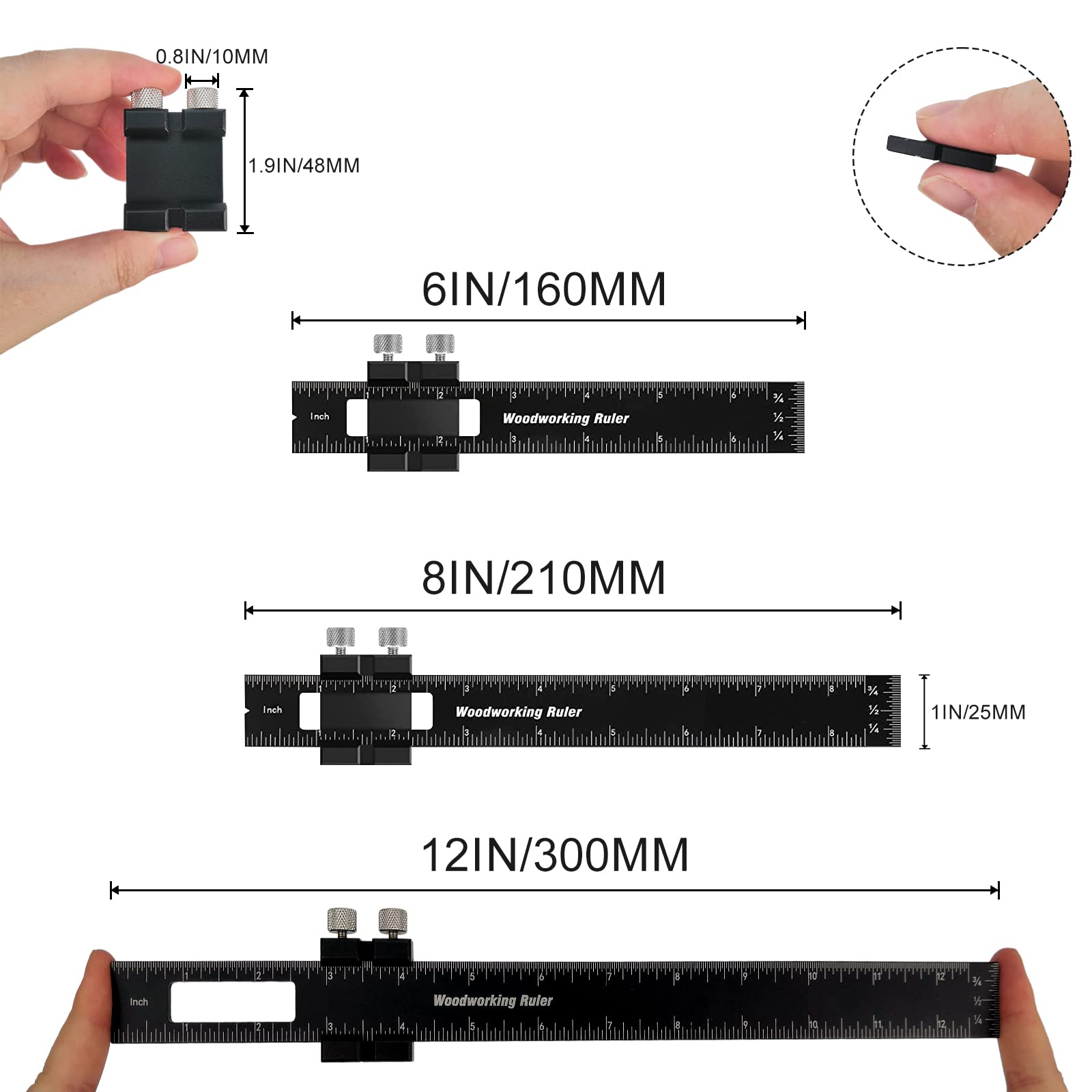 JINYEEZY Precision Pocket Ruler Woodworking Machinist Engineer Ruler Construction Rulers Inch Ruler Millimeter Ruler Professional Woodworking Ruler(12 inch)