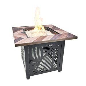 endless summer darby 30 inch square outdoor uv printed 50,000 btu lp gas fire pit​ table with faux wood mantel and stamped steel base