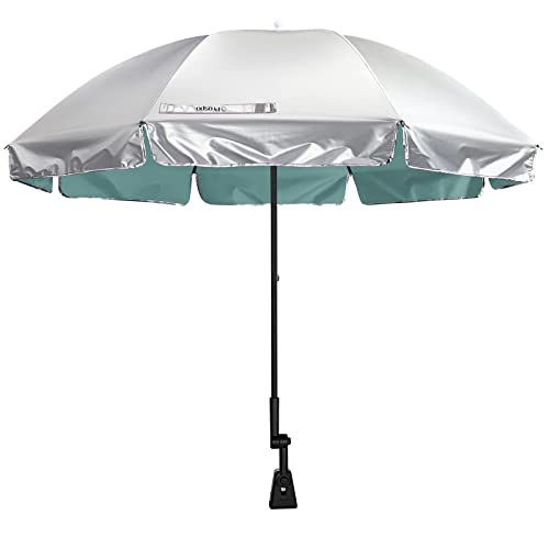 Prospo Beach Chair Umbrella with Universal Adjustable Clamp, UV Protection Sunshade Umbrella for Outdoor, Strollers, Wheelchairs, Patio Chairs, Bleacher, and Golf Carts