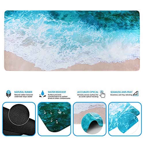 iCasso Keyboard Mouse Pad Set,Extended Gaming Mouse Pad + Keyboard Wrist Rest Support, Memory Foam, Easy Typing Pain Relief, 3Pcs (35.4×15.7 in) Large Ultra Thick Mousepad Desk Mat (Beach)