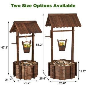 AMERLIFE Wooden Wishing Well - Height Adjustable Hanging Bucket, Wishing Well Planter with Reinforced Rod Outdoor Home Decor, Flower Planter for Front Yard Ornaments