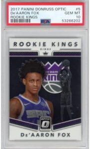 graded 2017-18 panini donruss optic de'aaron fox #5 rookie kings rc basketball card psa 10 gem mint