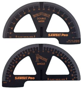 sawset miter saw protractor sawset pro. patented no math scales. large scales are the key to accuracy. in size matters! in abs plastic.