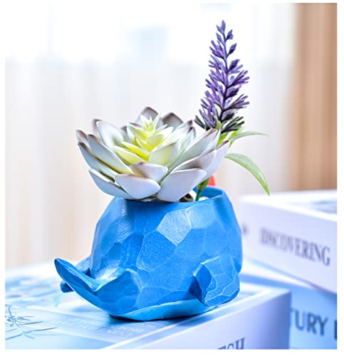 Cute Whale Flower Pot with Drainer Garden Flower Pot Resin Succulent Potted Bonsai Plant Stand Home Desk Mini Ornaments Balcony Landscape Ideas Blue Whale