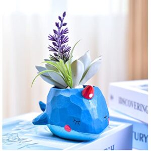 Cute Whale Flower Pot with Drainer Garden Flower Pot Resin Succulent Potted Bonsai Plant Stand Home Desk Mini Ornaments Balcony Landscape Ideas Blue Whale