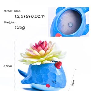 Cute Whale Flower Pot with Drainer Garden Flower Pot Resin Succulent Potted Bonsai Plant Stand Home Desk Mini Ornaments Balcony Landscape Ideas Blue Whale