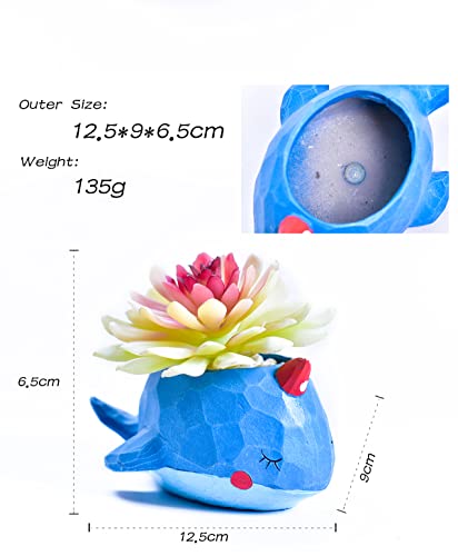 Cute Whale Flower Pot with Drainer Garden Flower Pot Resin Succulent Potted Bonsai Plant Stand Home Desk Mini Ornaments Balcony Landscape Ideas Blue Whale