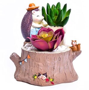 cute hedgehog flowerpot with drainer garden flowerpot resin succulent potted bonsai plant stand home desk mini ornaments balcony gardening flowerpot does not contain plants