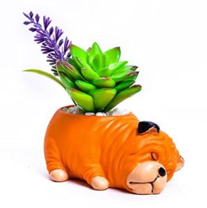 cute shar pei sleeping pet flower pot with drainer garden flower pot resin succulent potted bonsai plant stand home desk mini decoration balcony gardening flower pot does not contain plants