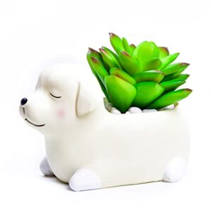 cute labrador retriever flower pot with drainer garden flower pot resin succulent potted bonsai plant stand home desk mini decoration balcony gardening flower pot does not contain plants