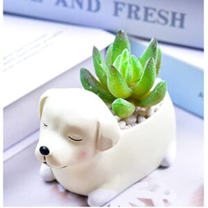 Cute Labrador Retriever Flower Pot with Drainer Garden Flower Pot Resin Succulent Potted Bonsai Plant Stand Home Desk Mini Decoration Balcony Gardening Flower Pot Does Not Contain Plants