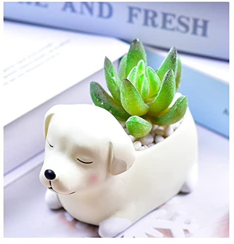 Cute Labrador Retriever Flower Pot with Drainer Garden Flower Pot Resin Succulent Potted Bonsai Plant Stand Home Desk Mini Decoration Balcony Gardening Flower Pot Does Not Contain Plants