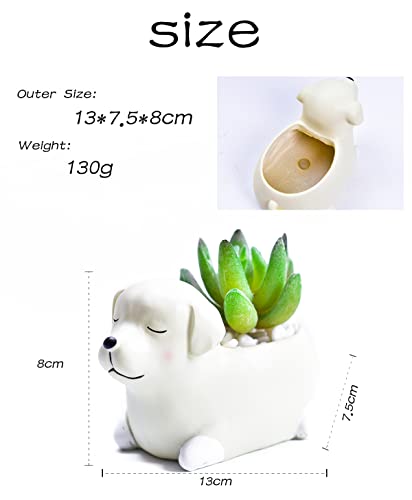 Cute Labrador Retriever Flower Pot with Drainer Garden Flower Pot Resin Succulent Potted Bonsai Plant Stand Home Desk Mini Decoration Balcony Gardening Flower Pot Does Not Contain Plants