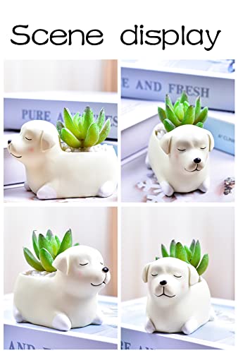 Cute Labrador Retriever Flower Pot with Drainer Garden Flower Pot Resin Succulent Potted Bonsai Plant Stand Home Desk Mini Decoration Balcony Gardening Flower Pot Does Not Contain Plants