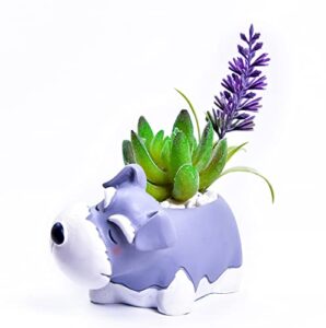 cute schnauzer puppy sleeping pet flowerpot with drainer garden flowerpot resin succulent potted bonsai plant stand home desk mini ornaments balcony gardening flowerpot does not contain plants