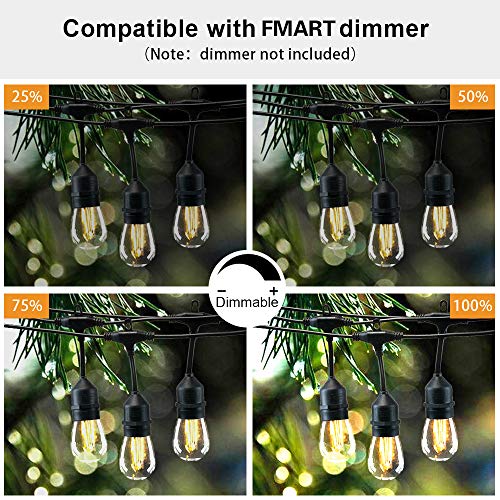 FMART LED Outdoor String Lights, 2*48FT(96FT Total) Hanging Lights Dimmable Commercial Grade UL ETL Listed Waterproof, 2X16 Sockets 2W 2700K Shatterproof Edison S14 Bulbs(2 Spare) Heavy Duty Lights