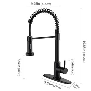 KETIPED Multifunction Matte Black Spring Arched Single Handle Kitchen Sink Faucet SUS 304 Stainless Steel Kitchen Faucet with Pull Down Sprayer and Fixed Rod,SLT-002MB