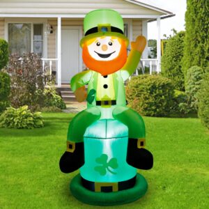 yofit 5 ft st. patrick's day inflatable leprechaun, blow up leprechaun shamrock outdoor decoration with led lights, perfect for yard garden lawn front door holiday decor