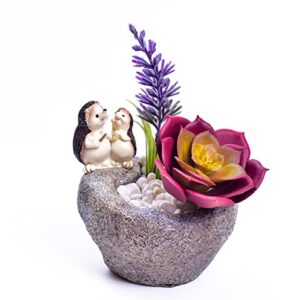 Cute Little Hedgehog Flowerpot with Drainer Garden Flowerpot Resin Succulent Potted Bonsai Plant Stand Home Desk Mini Ornaments Does Not Contain Plants