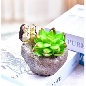 Cute Little Hedgehog Flowerpot with Drainer Garden Flowerpot Resin Succulent Potted Bonsai Plant Stand Home Desk Mini Ornaments Does Not Contain Plants