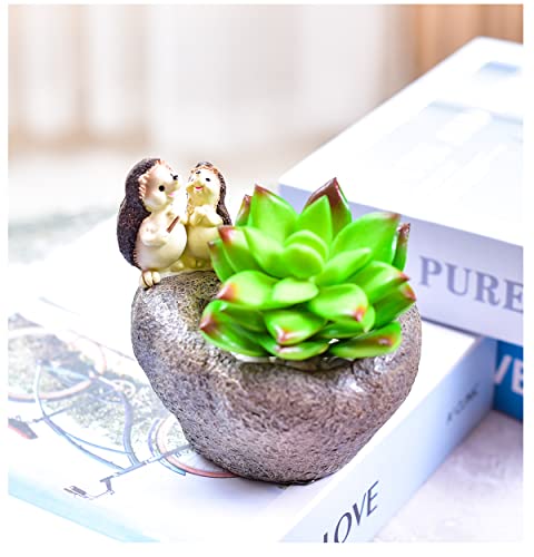 Cute Little Hedgehog Flowerpot with Drainer Garden Flowerpot Resin Succulent Potted Bonsai Plant Stand Home Desk Mini Ornaments Does Not Contain Plants