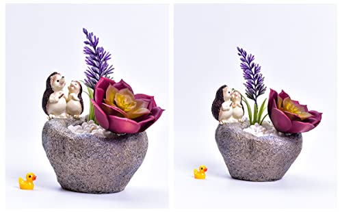 Cute Little Hedgehog Flowerpot with Drainer Garden Flowerpot Resin Succulent Potted Bonsai Plant Stand Home Desk Mini Ornaments Does Not Contain Plants