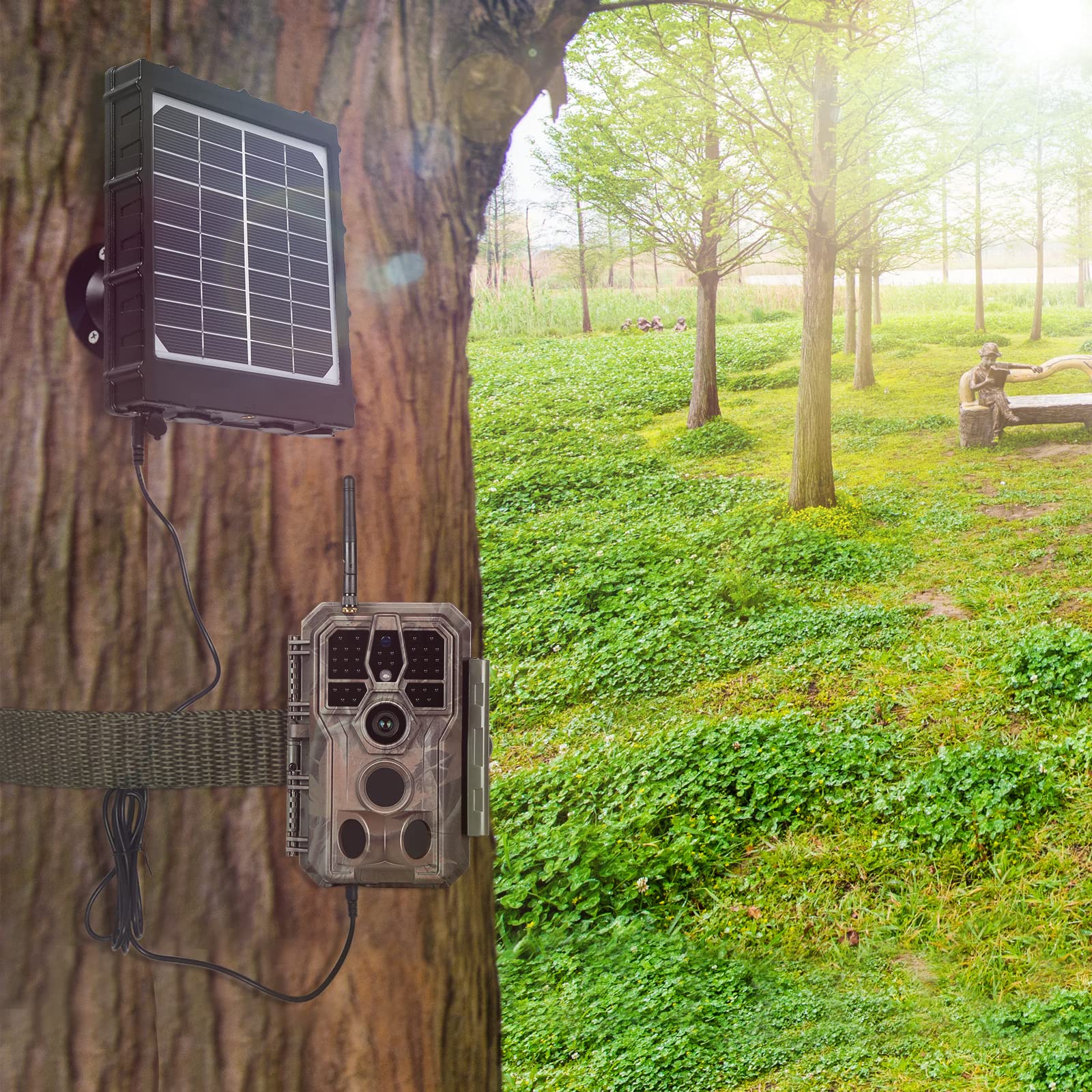 Folgtek Solar Charger for Trail & Game Camera Monocrystalline Solar Panel Kit 3W 8000mAh Output 12V/1A, 9V/1.5A, 6V/2A, Input 5V IP66 Waterproof Portable Outdoor Rechargeable Power Supply with Bracket