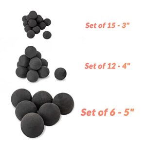 Skyflame Ceramic Fire Balls, Set of 12 Round Fire Stones Set for Indoor and Outdoor Fire Pits or Fireplaces Accessory, 4 Inch, Black