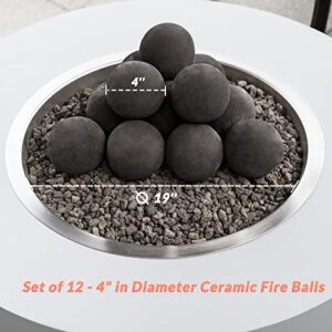 Skyflame Ceramic Fire Balls, Set of 12 Round Fire Stones Set for Indoor and Outdoor Fire Pits or Fireplaces Accessory, 4 Inch, Black