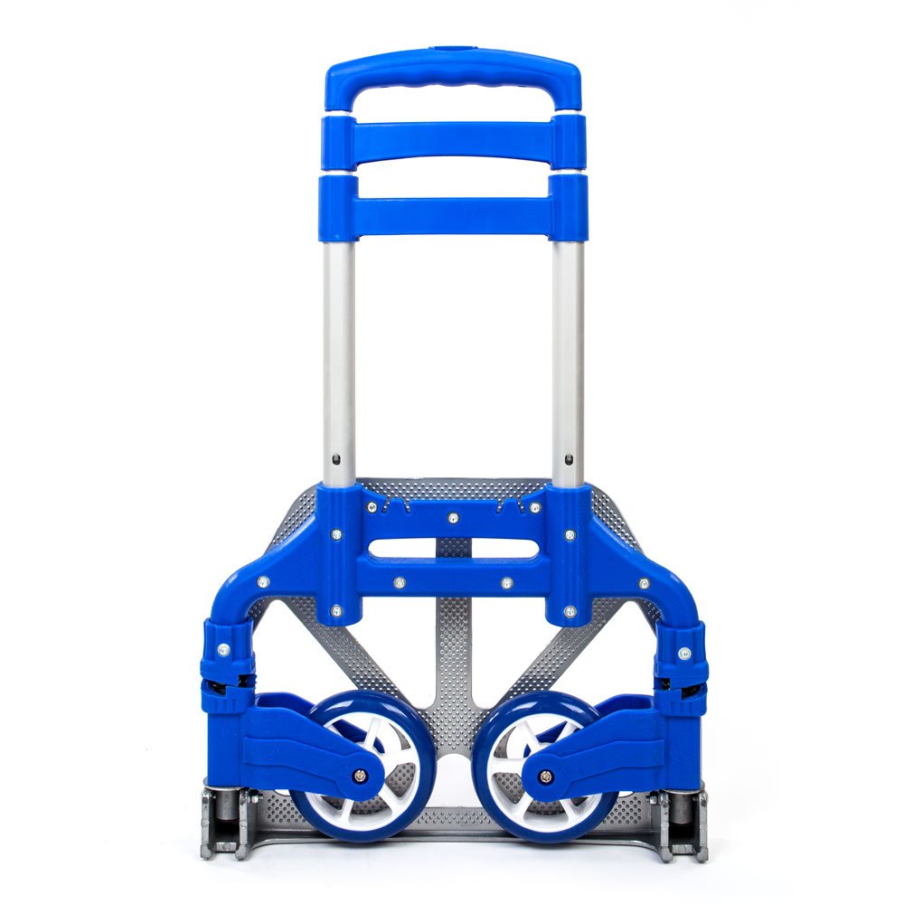 Kcelarec Portable Folding Hand Truck Aluminium Luggage Trolley Cart and Dolly 165 lbs Capacity with Bungee Cord, Telescoping Handle, PVC Wheels Double Bearings for Travel Office Auto Moving (Blue)