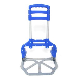 Kcelarec Portable Folding Hand Truck Aluminium Luggage Trolley Cart and Dolly 165 lbs Capacity with Bungee Cord, Telescoping Handle, PVC Wheels Double Bearings for Travel Office Auto Moving (Blue)