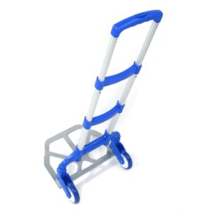 Kcelarec Portable Folding Hand Truck Aluminium Luggage Trolley Cart and Dolly 165 lbs Capacity with Bungee Cord, Telescoping Handle, PVC Wheels Double Bearings for Travel Office Auto Moving (Blue)