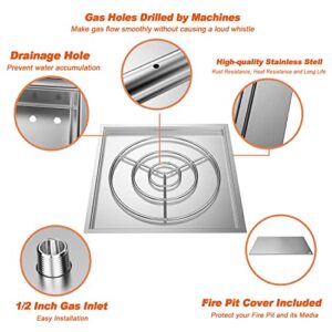 Skyflame 36" x 36" Square Stainless Steel DIY Drop-in Firepit System Assembly Set, Including Fire Pit Burner Pan, Fire Burner Ring and Protective Lid