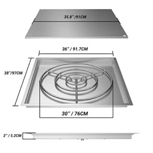 Skyflame 36" x 36" Square Stainless Steel DIY Drop-in Firepit System Assembly Set, Including Fire Pit Burner Pan, Fire Burner Ring and Protective Lid