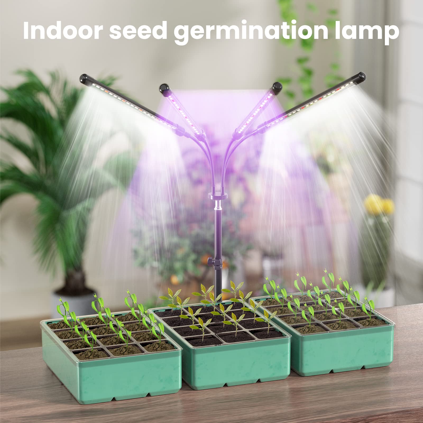 LED Grow Lights for Indoor Plants/Seed Starting, Full Spectrum Plant Light with Stand (Adjustable Tripod 15-60inch for Floor Plants, Red White Grow Lamp with 4/8/12H Timer) (White)