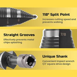 Lichamp Unibit Step Drill Bit for Metal, Genuine HSS M2 Impact Wrench Stepper Bit for Hard Metal Heavy Duty, 19 Sizes from 3/16" to 1-3/8", Dual Straight Grooved with 1/2" Square Drive, A5BK