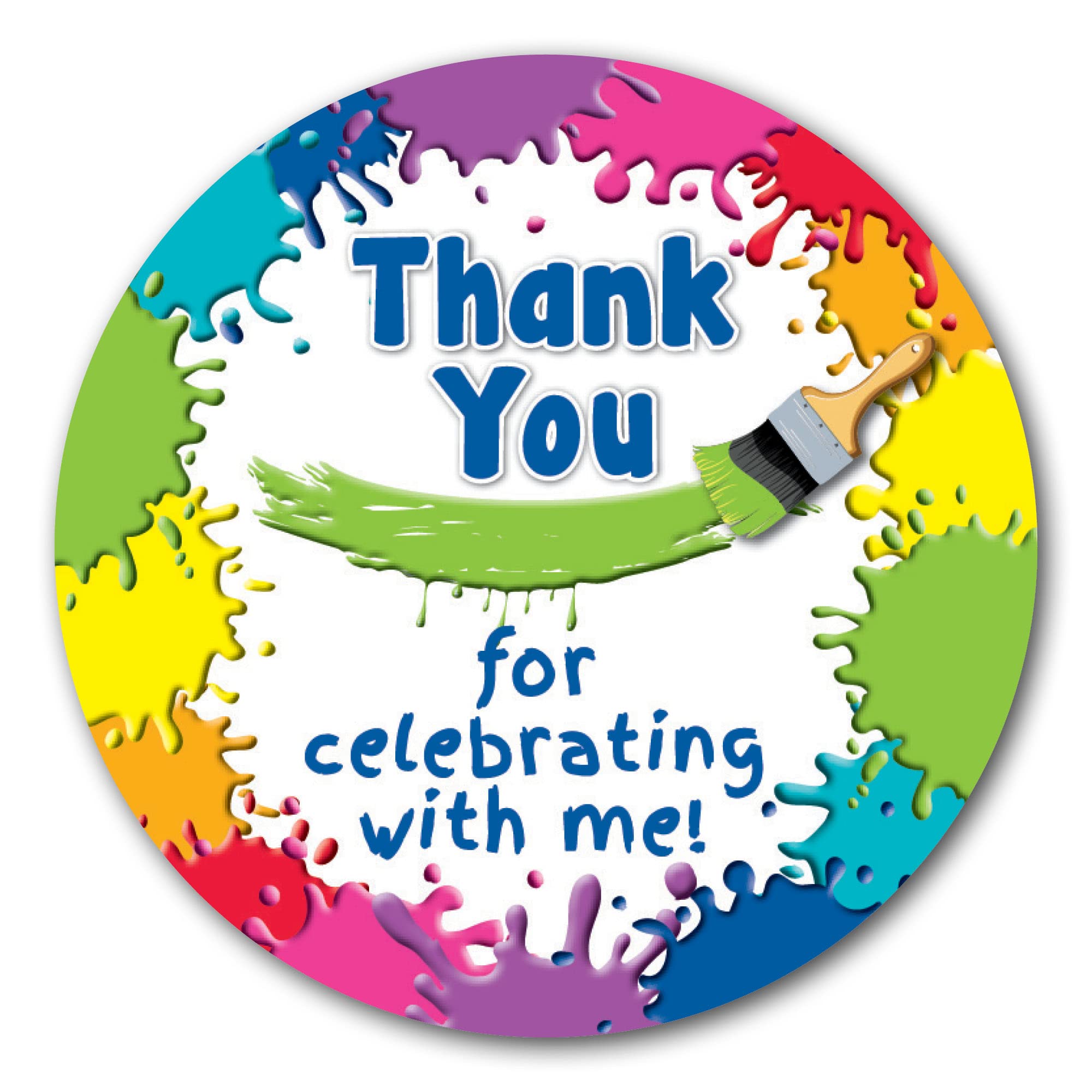 36 2.5-inch Art Paint Party - Rainbow Colors - Thank You Favor Stickers