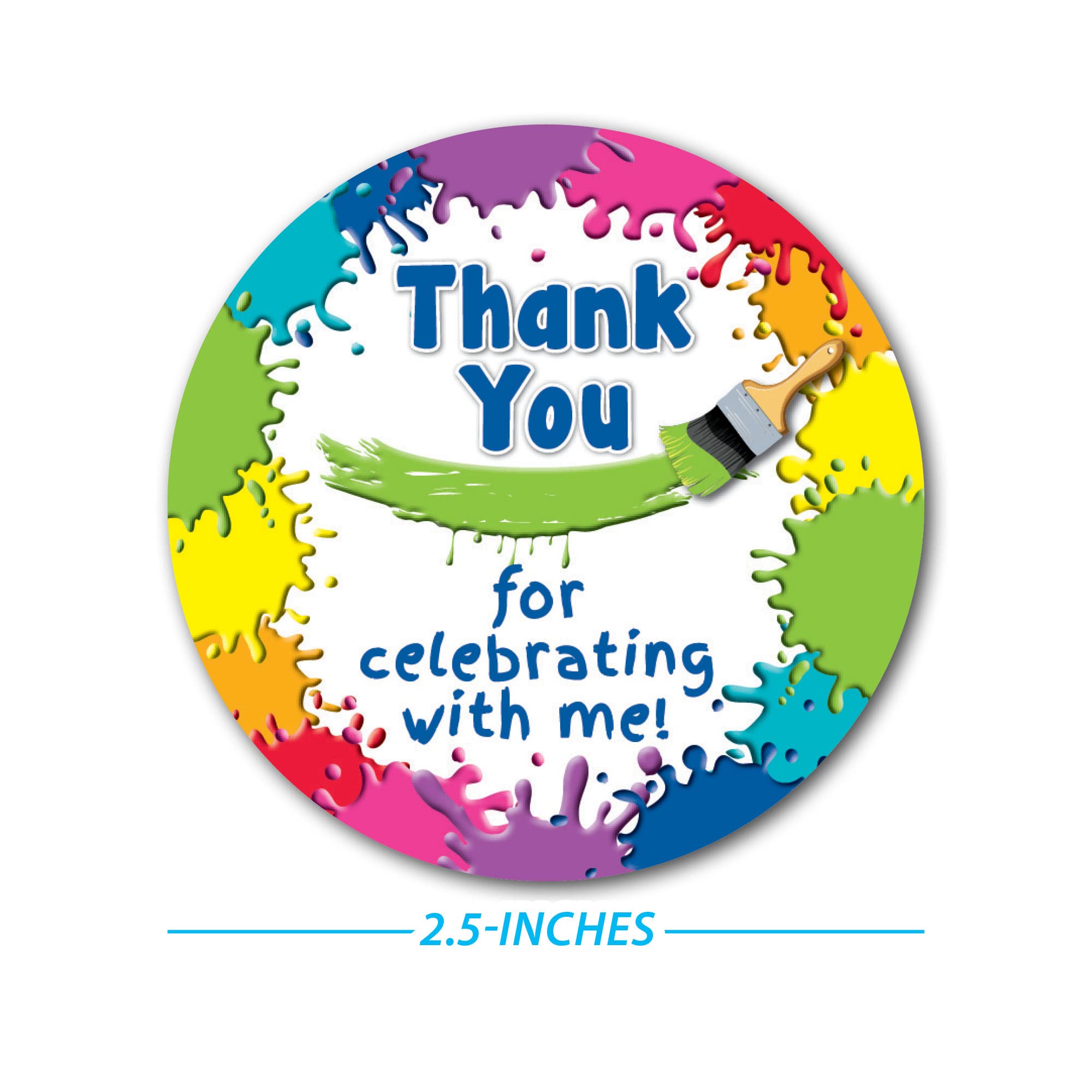 36 2.5-inch Art Paint Party - Rainbow Colors - Thank You Favor Stickers