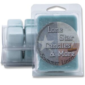 fresh & clean collection of premium lone star candles & more's hand poured soy wax melts, strongly scented wax cubes, usa made in texas (summer linen, 3-pack)