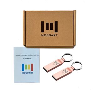 MOSDART 64GB Metal USB 2.0 Flash Drive 2 Pack exFAT Thumb Drive with Keychain 64 GB Waterproof Jump Drive 64G Memory Stick for Data Storage and Backup, Rose Gold